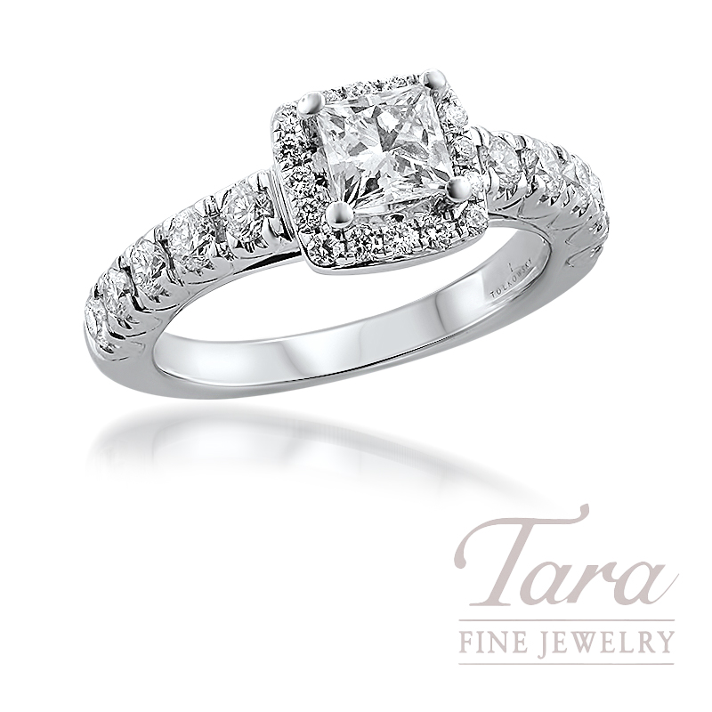 14K White Gold Diamond Halo Engagement Ring 0.99TDW