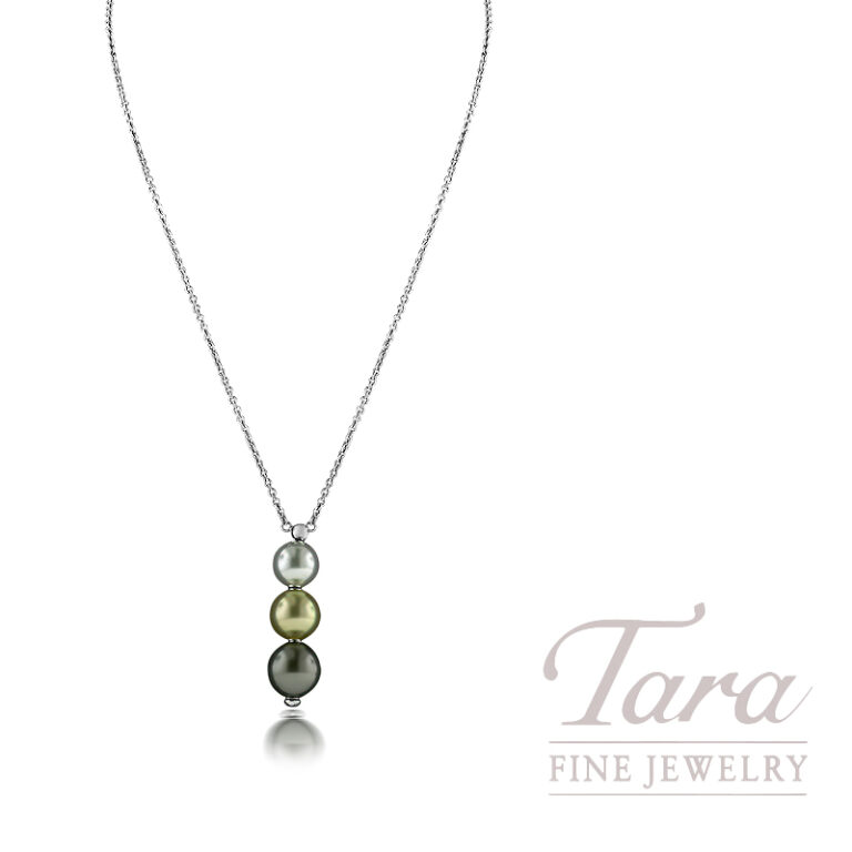 Mikimoto 18K White Gold Pearls in Motion Pendant Necklace, 18", 10.0G